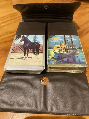Vintage pack of playing cards in leather book case set X2 horse and ...