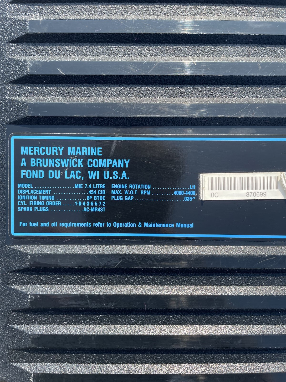 90 MerCruiser 7.4 L 454 V8 Blue Water Inboard boat engine motor FRESH ...