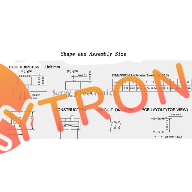 20pcs New 2P 2 Position DIP Switch Side Style 2.54mm Pitch Through Hole ...