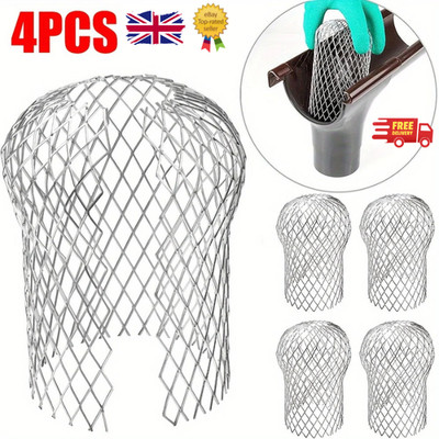 4pcs Metal Aluminum Gutter Guard Filter Mesh Downpipe Leaf Debris Trap ...
