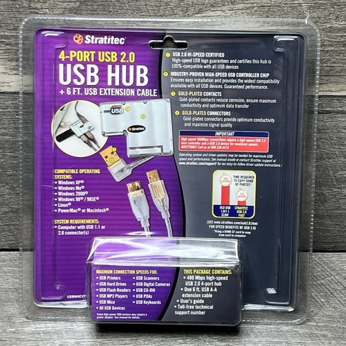 Stratitec 4-Port USB 2.0 - USB HUB (USBM4EXT)+ 6' Gold Plated Cable ...