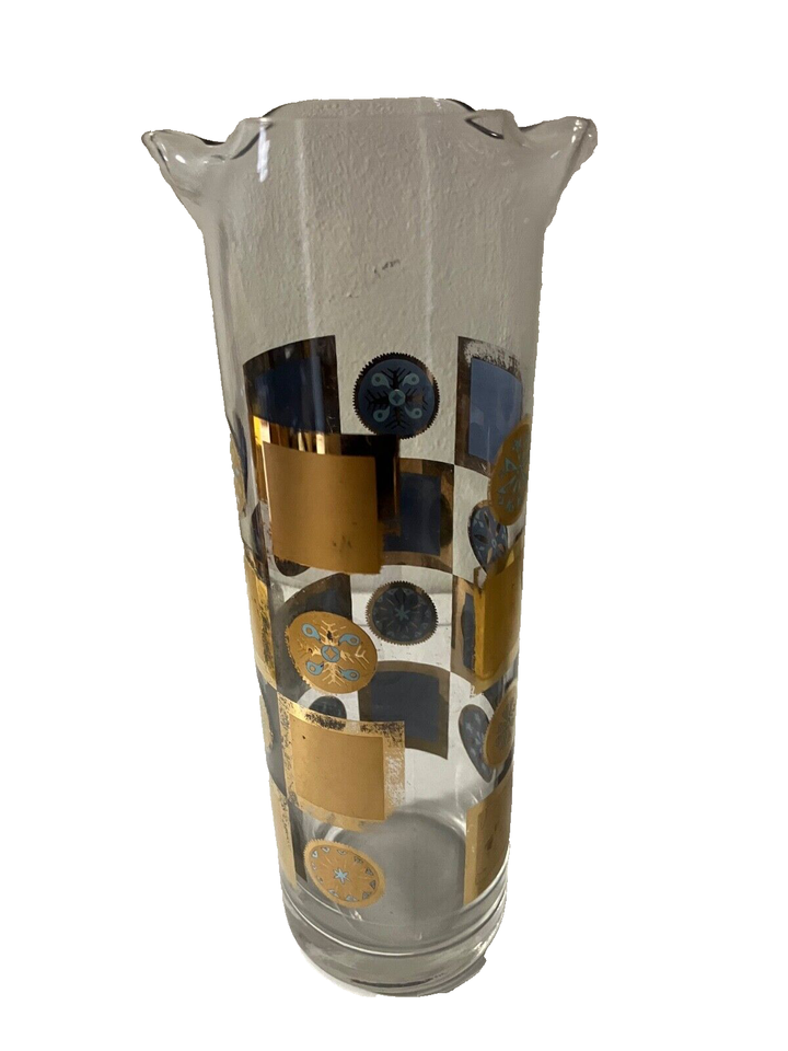 Vintage Ned Harris CERA 14K Gold and Blue 9" Glass Cocktail Shaker ...