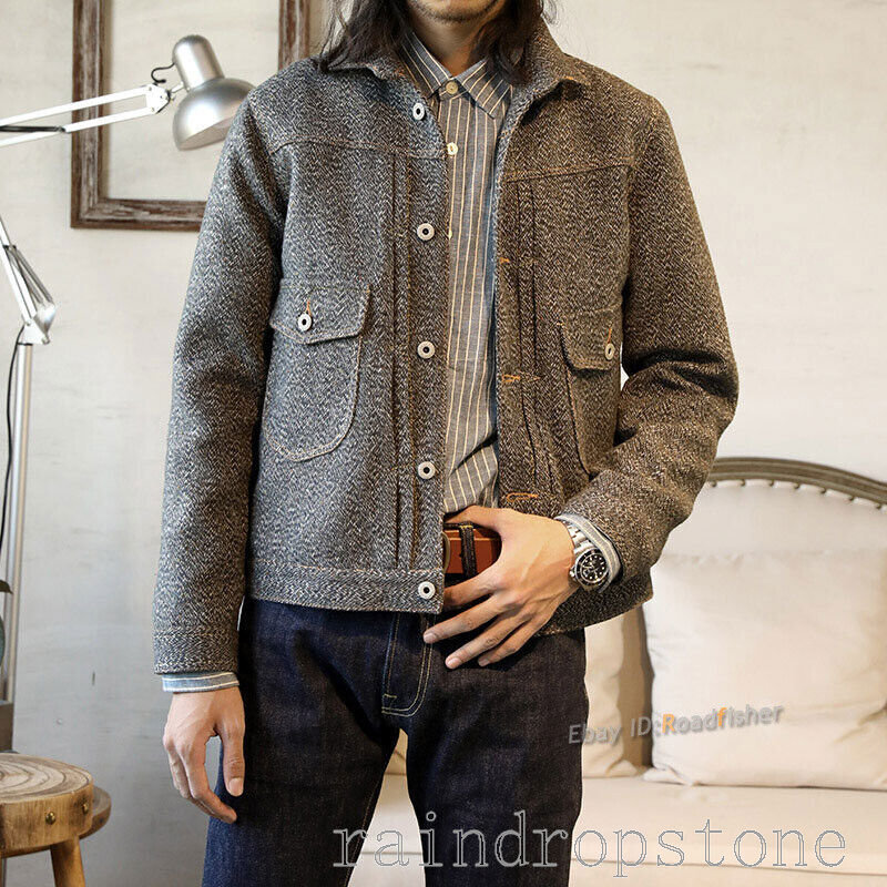Men's Vintage Wool Blended Tweed Jacket Heavy Coat Parka Overcoat ...