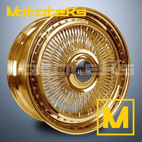 22X8.5 144 SPOKE STRAIGHT LACE 2-PIECE ALUMINUM WIRE WHEELS ALL GOLD 4 ...