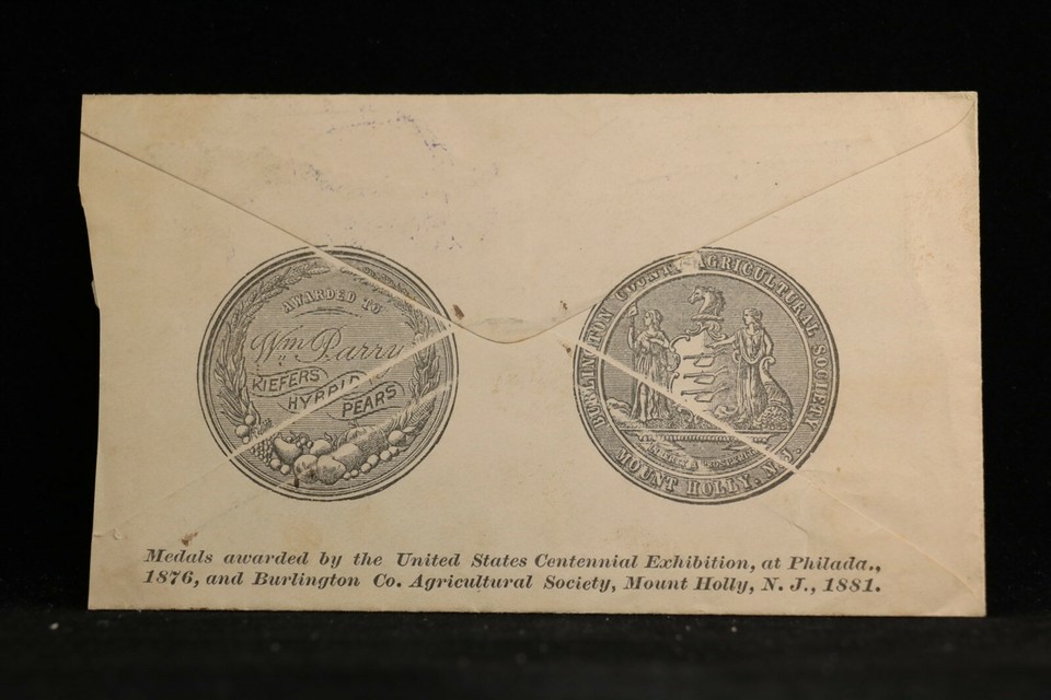 New Jersey: Parry 1887 Pamona Nursery Advertising Cover, DPO Burlington ...