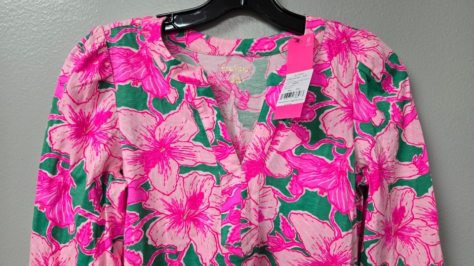 Lilly Pulitzer Alyssa Long Sleeve Dress Kelly Green Hibiscus Kiss XXS ...