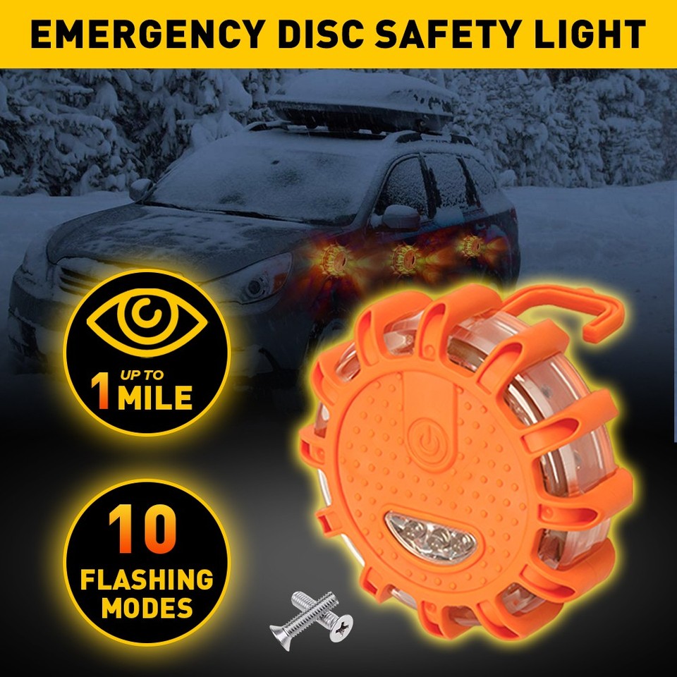 2pc LED Flashing Warning Flares Road Disc Safety Light Roadside Beacon ...