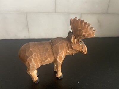 Hand Carved Wooden Moose in Very Good Condition with Antlers 4x4 | eBay