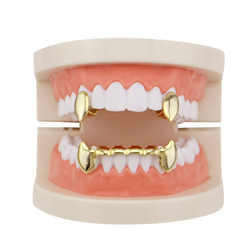 Hip Hop Jewelry Grills Fangs 2 Single Top and 6 Bottom Set Bling Teeth ...