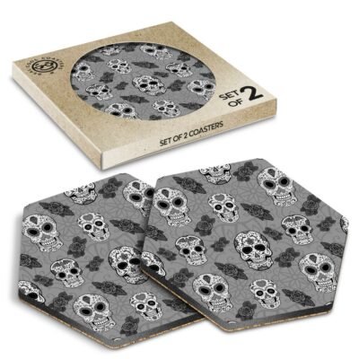 2 x Hexagon Coasters - BW - Cute Sugar Skulls Roses Pattern #41044 ...