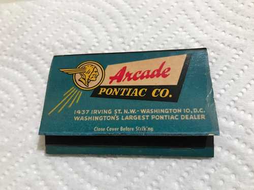 Vintage Matchbook Arcade Pontiac Car Dealer Washington DC Full Unstruck ...