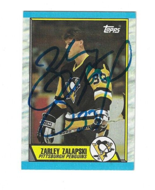Signed ZARLEY ZALAPSKI Pittsburgh Penguins 1989-90 Topps Card #168 w ...