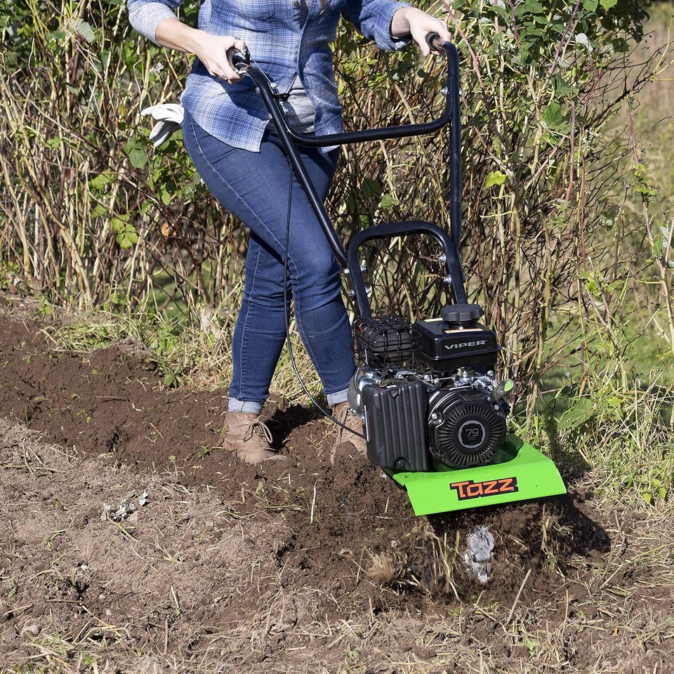 Tazz 35310 2-in-1 Front Tine Tiller/Cultivator, 79cc 4-Cycle Viper ...