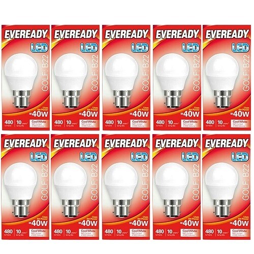 Eveready LED 4W Golf Round Bulb Lamp B22 Bayonet Cap BC Cool White Pack ...
