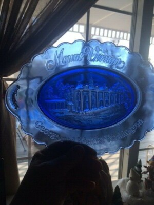 vintage avon blue glass mount vernon plate george martha washington | eBay