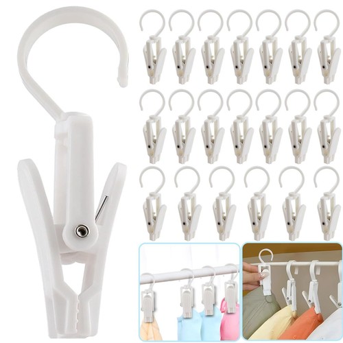 20 Pcs Strong Plastic Swivel Laundry Hooks with Clips for Closet ...