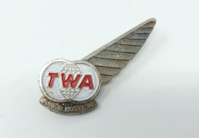Vintage TWA Junior Hostess Wing Lapel Hat Pin Silver Back Trans World ...