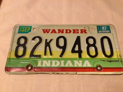 Indiana Vintage License Plate~1987~Wander~82K 9480~Minor Wear~Garage ...