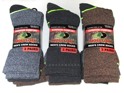 3 Pairs Mens Mossy Oak Cushioned Mid Calf Socks Work Boot Crew Socks ...