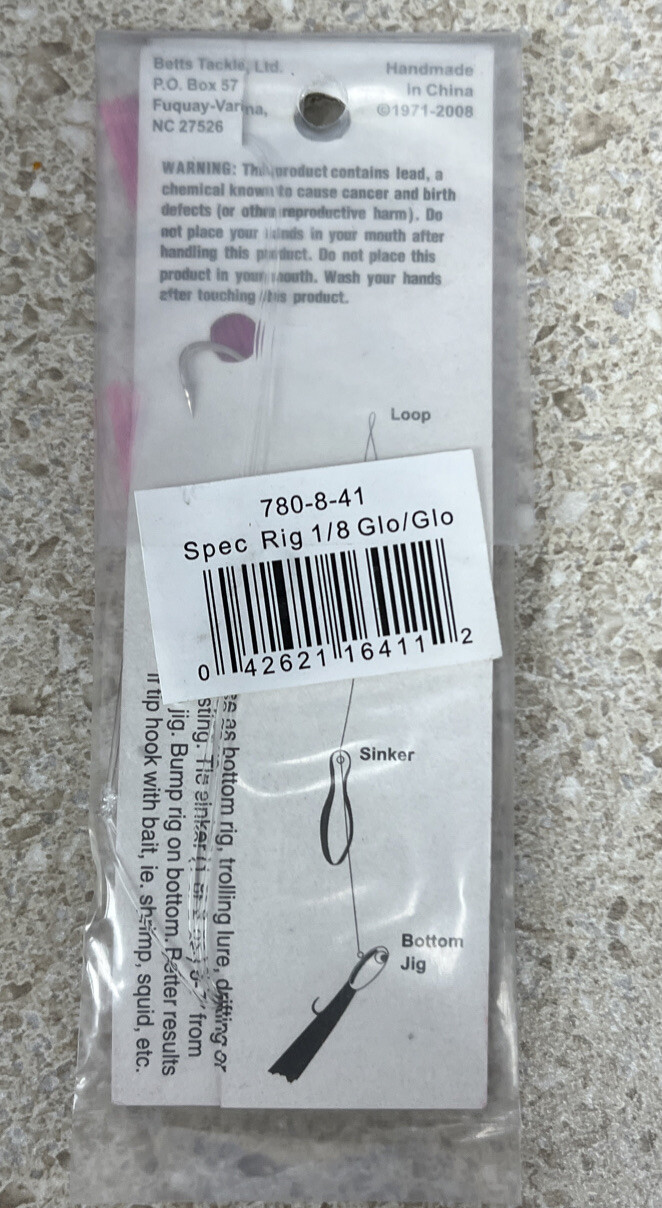 Betts Fishing Lure 780-8-41 Spec Rig 1/8 Shrimp Glow Shrimp Glo 2pc ...