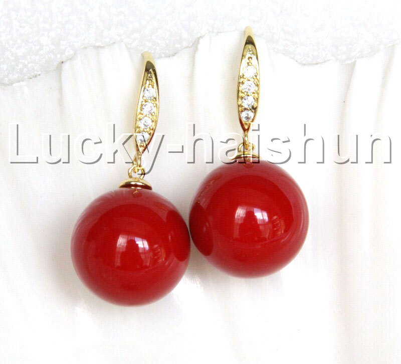 AAA Dangle 8-16mm round red Akoya south sea shell pearl earring 925s ...