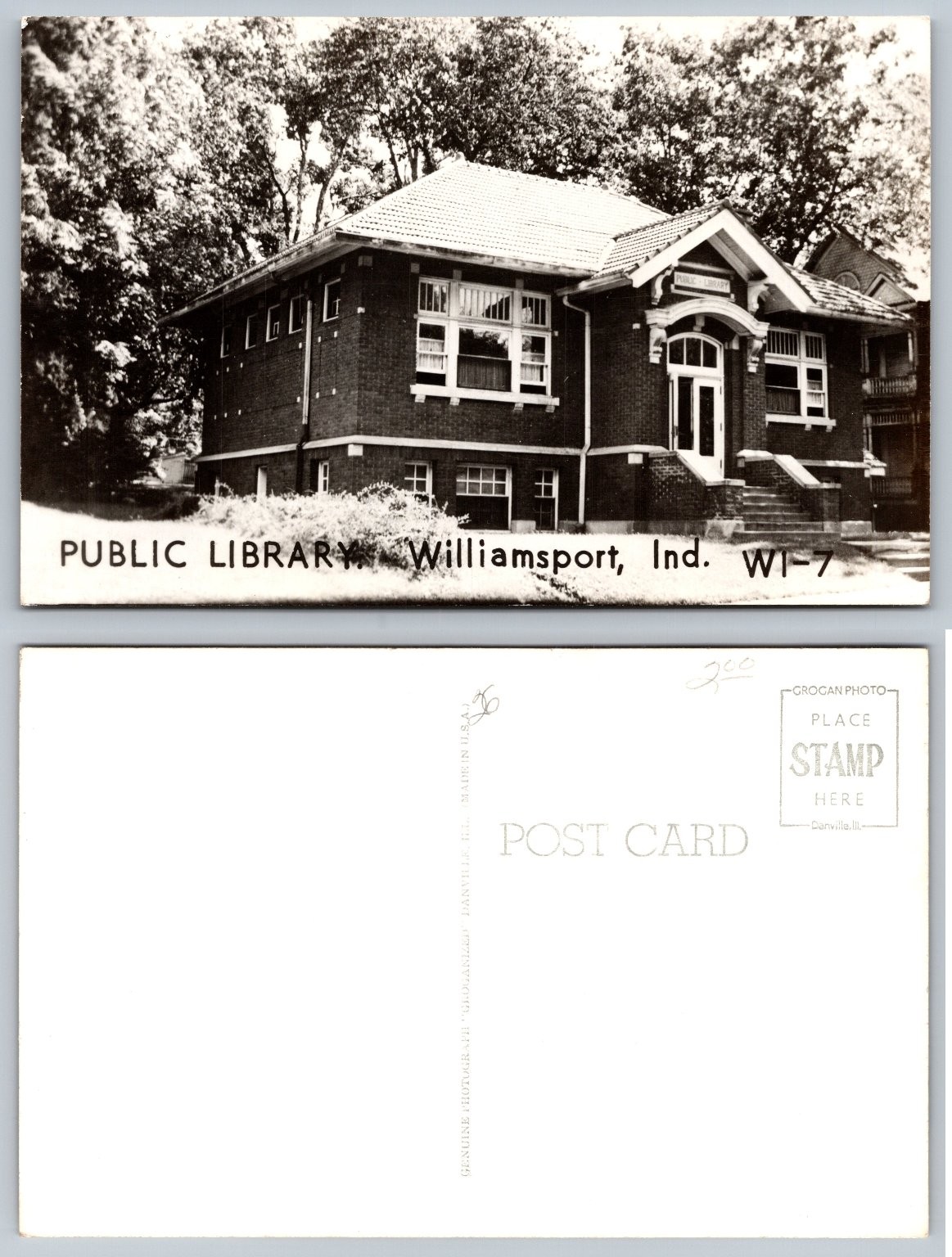 Williamsport Indiana Public Library RPPC Real Photo Postcard Carnegie ...