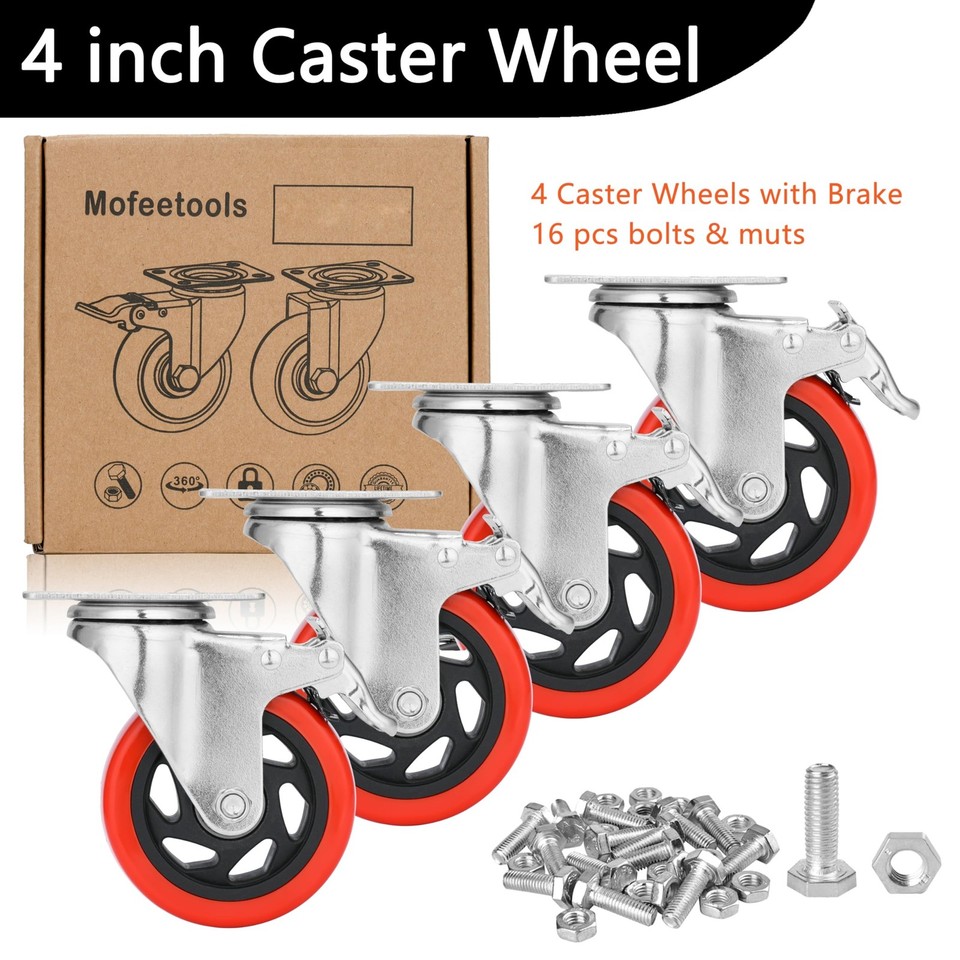 4 Inch Heavy Duty Polyurethane Castors, Safety Dual Locking Plate ...