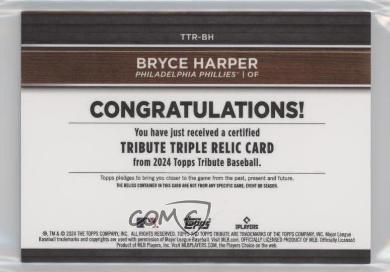 2024 Topps Tribute Triple Relics Purple /50 Bryce Harper #TTR-BH | eBay