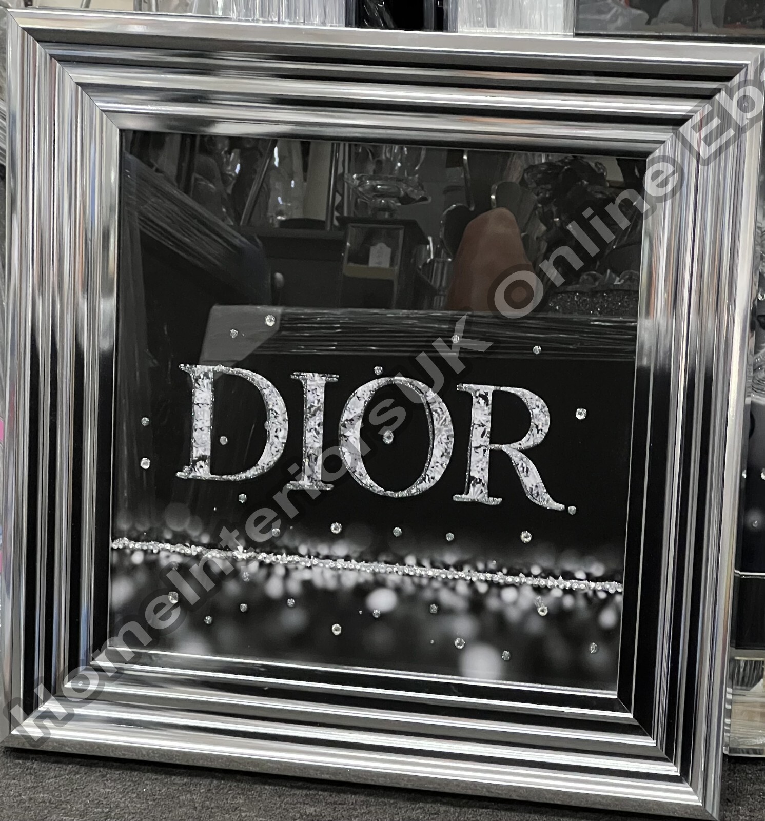 Silver & black glitter Dior picture with liquid art, crystals chrome ...