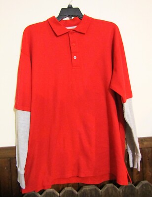 ROADBLOCK BIG MENS 3XL DRESS/CASUAL POLO LS SHIRT-RED/GRAY LAYER ...
