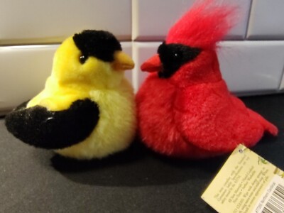 Wild Republic AUDUBON BIRDS Plush K&M Goldfinch Bird/NORTHERN CARDINAL ...