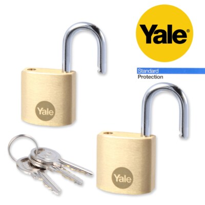 2x YALE STANDARD PROTECTION PADLOCKS 25mm Keyed Alike Brass Steel ...