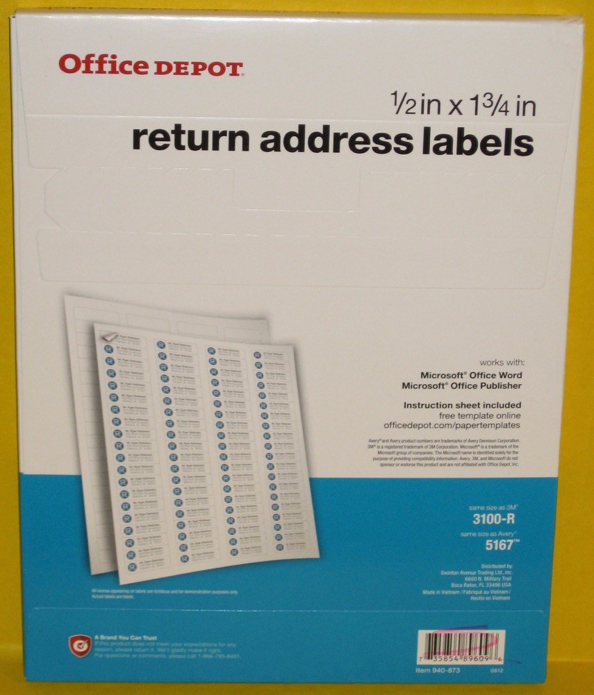 Office DEPOT Return Address Labels 8000 1/2in X 1 3/4in White for sale ...