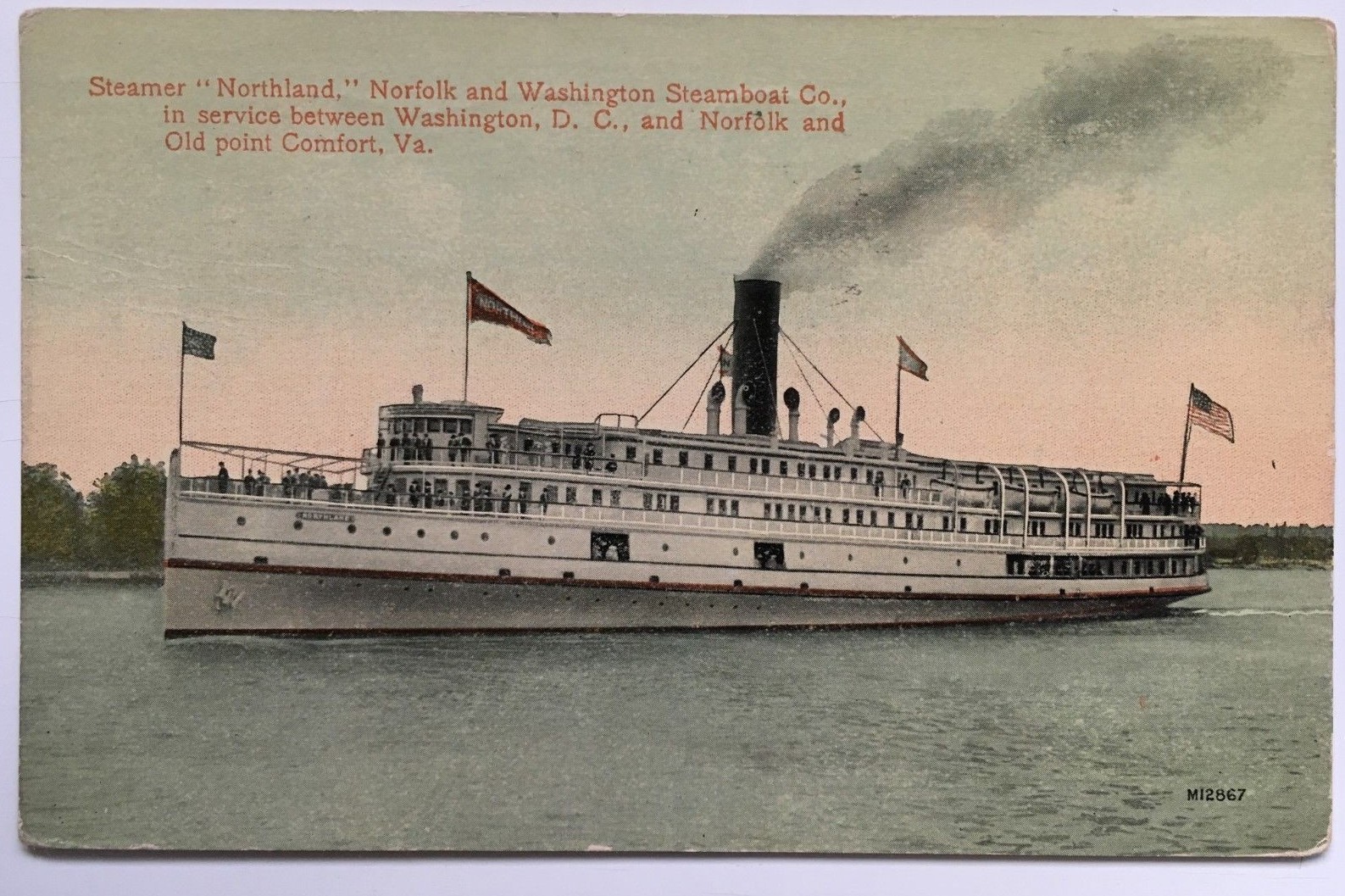 1915 VA Postcard Steamer "Northland" Norfolk and Washington Steamboat ...