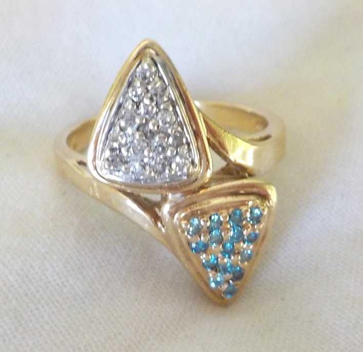 JCR 14K Yellow Gold Bypass Blue White Diamond Ring - 5.47 gms, Sz 7, 0. ...