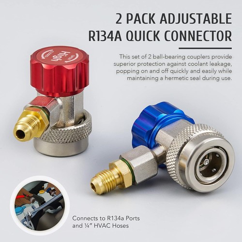 2x R134a Quick Coupler Adapter，HP & LP Fitting Quick Connector for Car ...