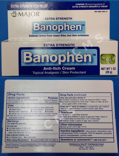 MAJOR BANOPHEN Anti-Itch Insect Bite Cream Topical Analgesic Benadryl ...