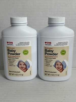 2 CVS Medicated Baby Powder w/ Cornstarch 4oz ea Compares to Gold Bond ...