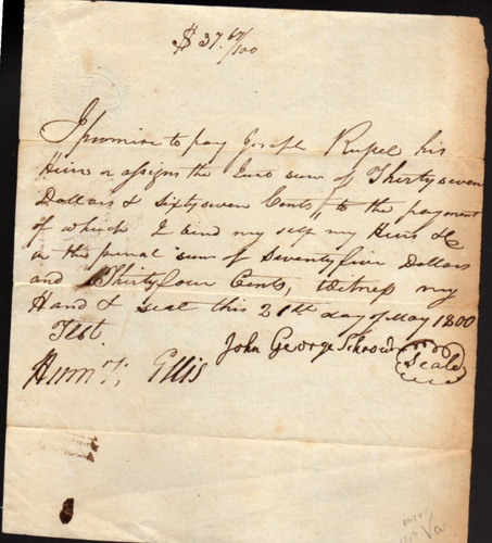 US EMBOSSED REVENUE DOCUMENT RM 240 PROMISSORY NOTE -2/11/1800 | eBay