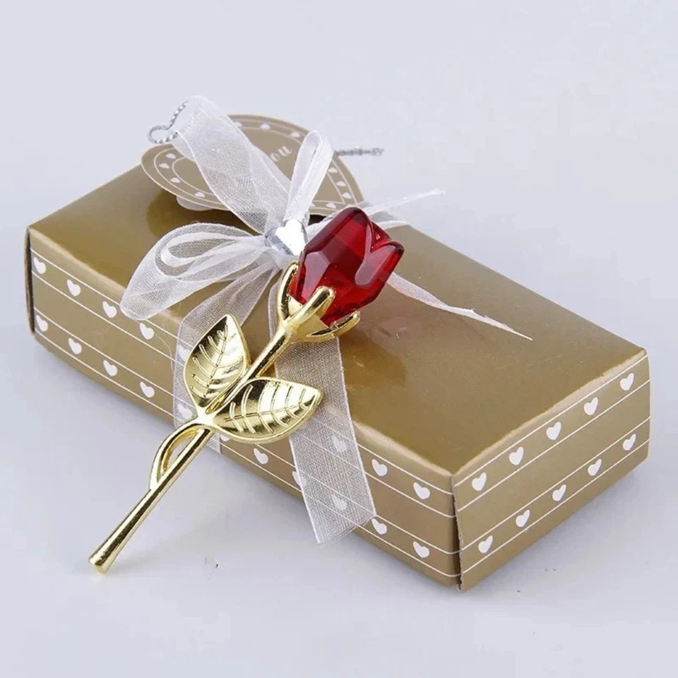 Valentine's Day Gift Crystal Glass Rose Artificial Flower Silver Gold ...