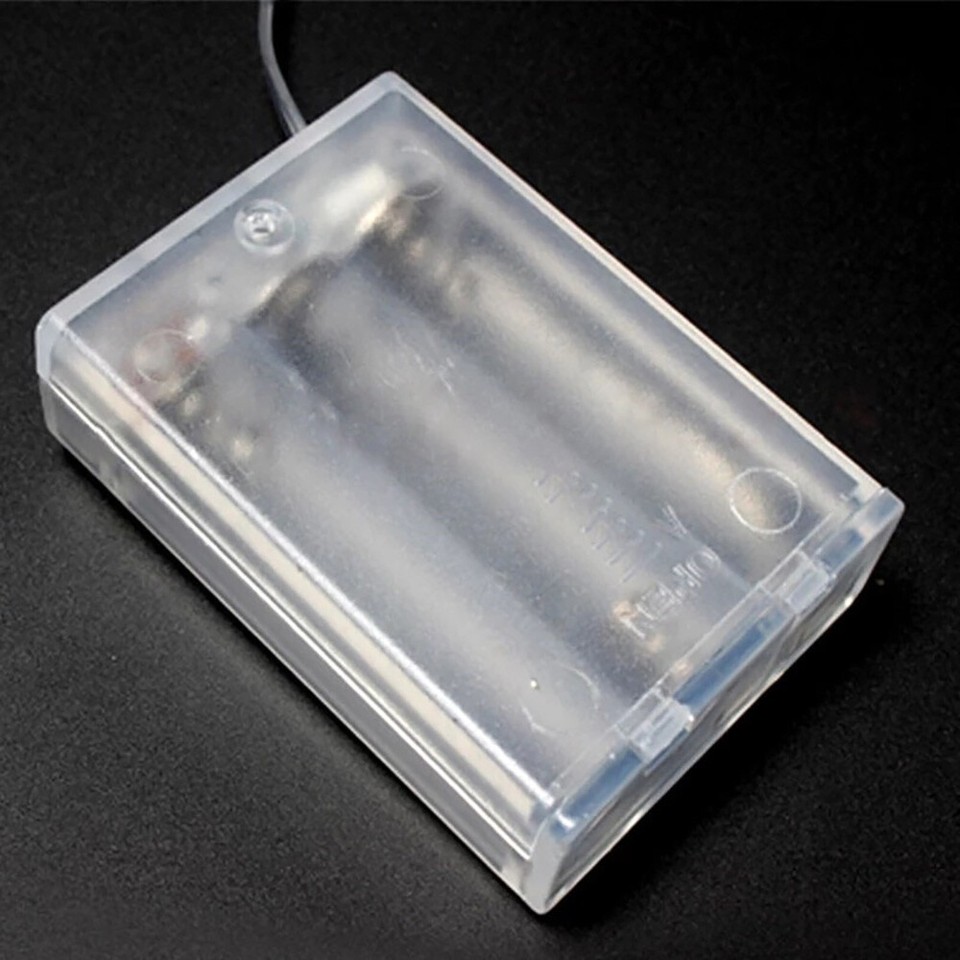 3 x AA Battery Holder Box Case Transparent Clear Enclosed With On/Off ...