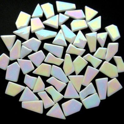 Iridescent White Odd Cut Shaped Glass Mosaic Tile -25 Tiles - sizes ...