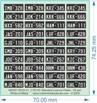 VIC Standard Licence Plates - 20 pair Licence Plates - VIC Standard ...
