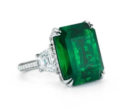 Forest Green Emerald Cut 15.10CT Emerald & Lab-Created Diamonds Three ...