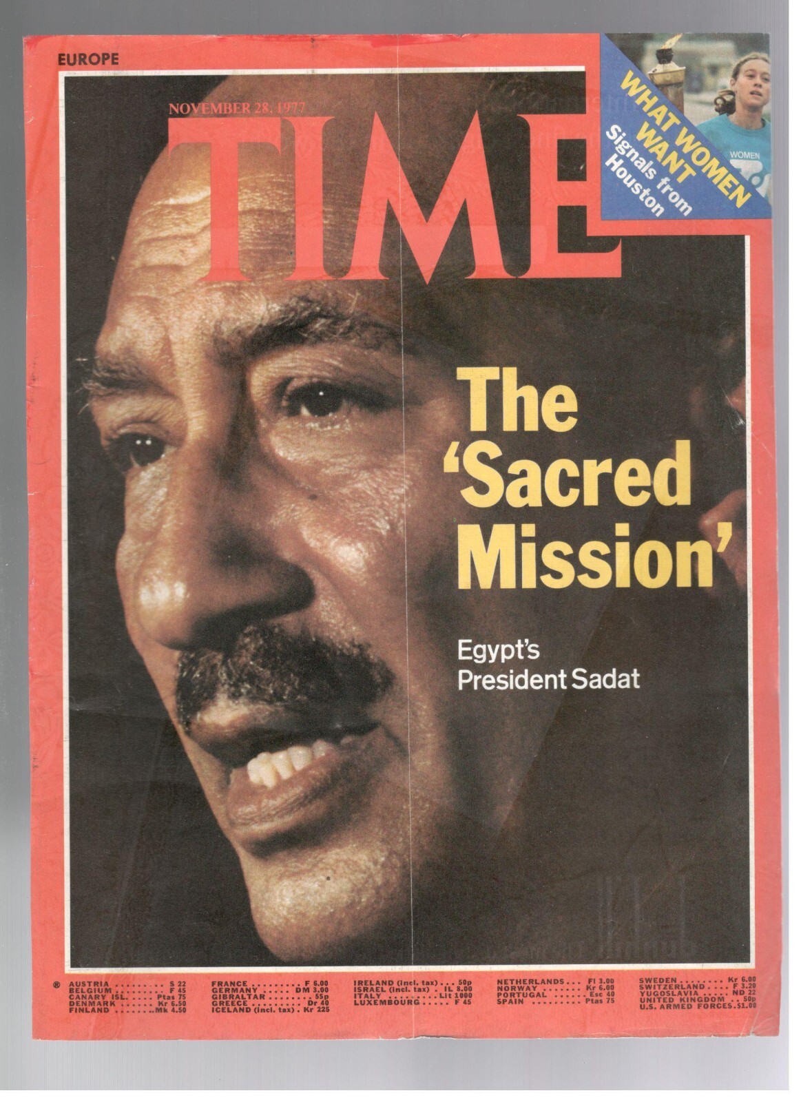 EGYPT PRESIDENT SADAT Cover TIME 1977 november 28 1 pagina originale | eBay