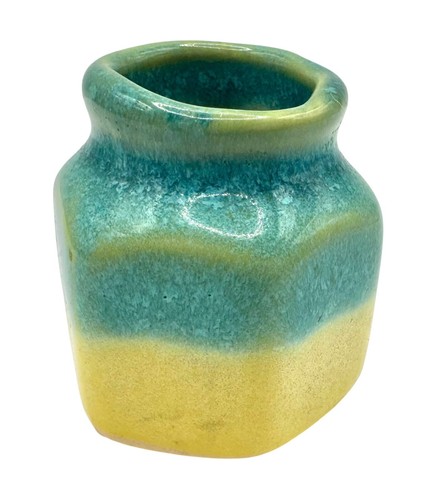 Vintage Marked Small Inkwell Pot Ceramic Pottery Aqua Blue Yellow 1.25 ...