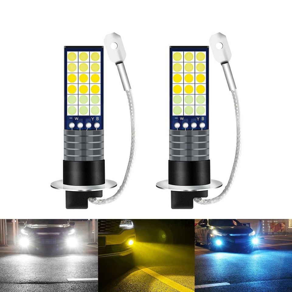 Car Fog Lamp H3 LED Triple Color High Brightness Waterproof 12V 36V ...