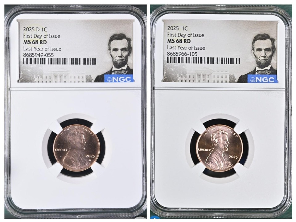 IN-HAND 2025 P & D Lincoln Shield 1c Cent 2 Coin Set NGC MS68 RD LAST ...
