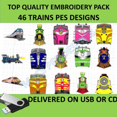 Trains Railway 46 PES designs on USB / CD brother Machine Embroidery ...