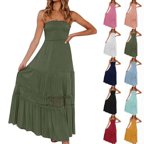 Women's Solid Color Sheath Long Sleeveless Vintage Bohemian Waist ...